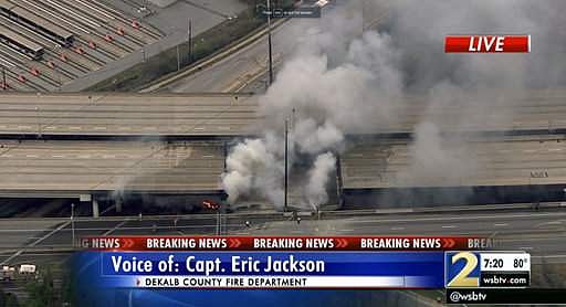 Fire causes interstate overpass to collapse in Atlanta
