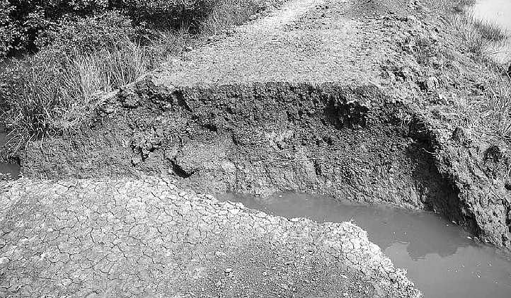 Tidal waves breach saline embankment at Kharinashi