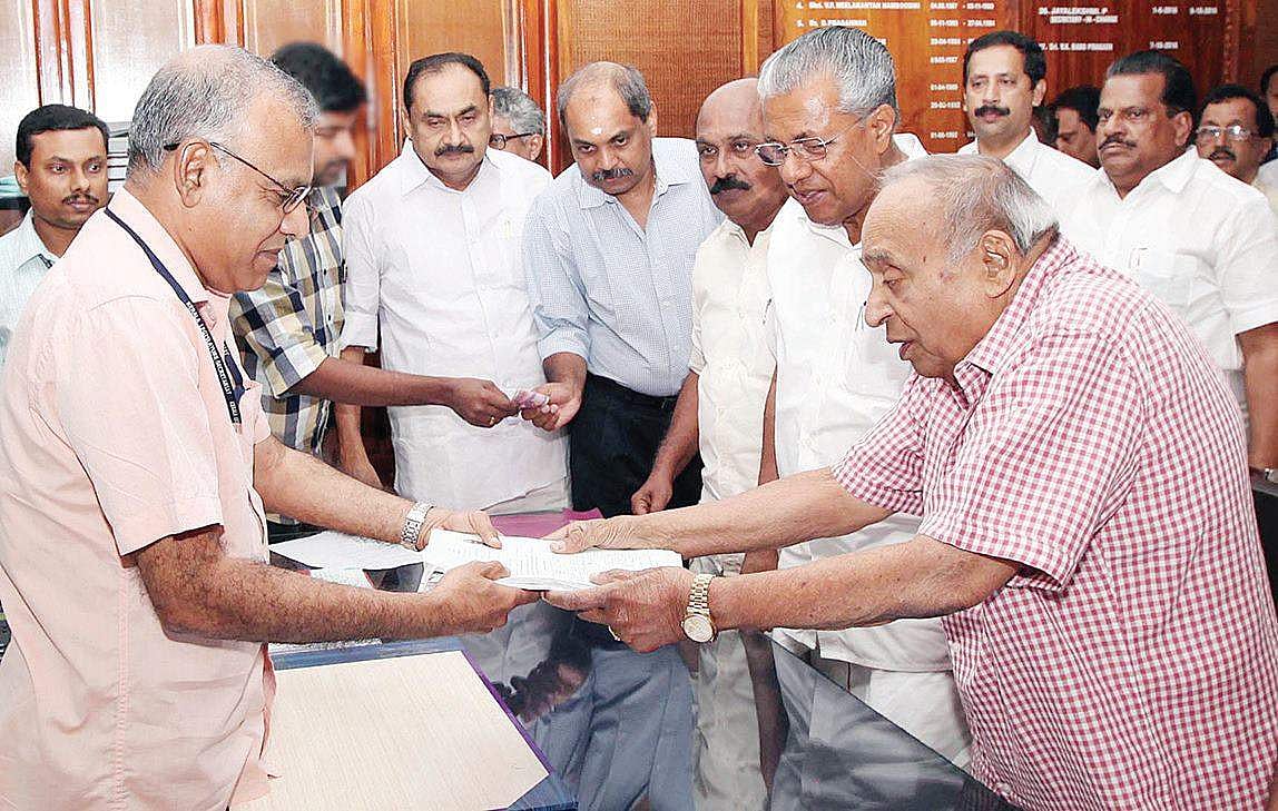 JD(U) Kerala chief MP Veerendrakumar, former BJP state president V Muraleedharan file nominations fo