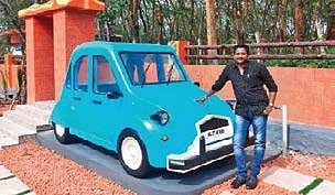 Sculpting out vintage car model in cement