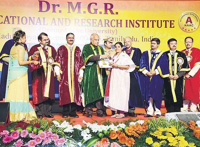 Students receive their degrees at Dr MGR Institute