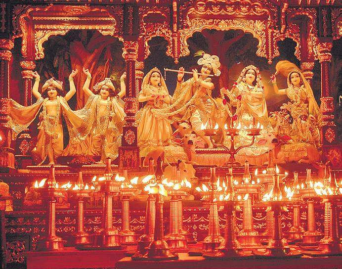 ISKCON temple in Delhi's Dwarka bedecked with lights and flowers for Diwali