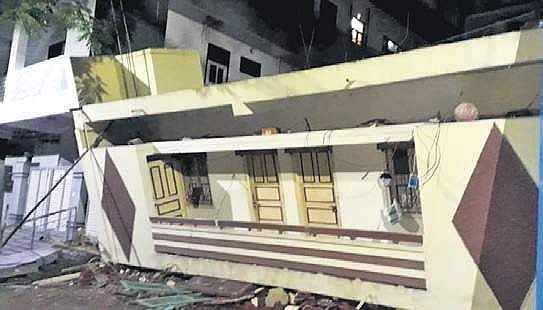 Two-storey building sinks into ground in Hyderabad