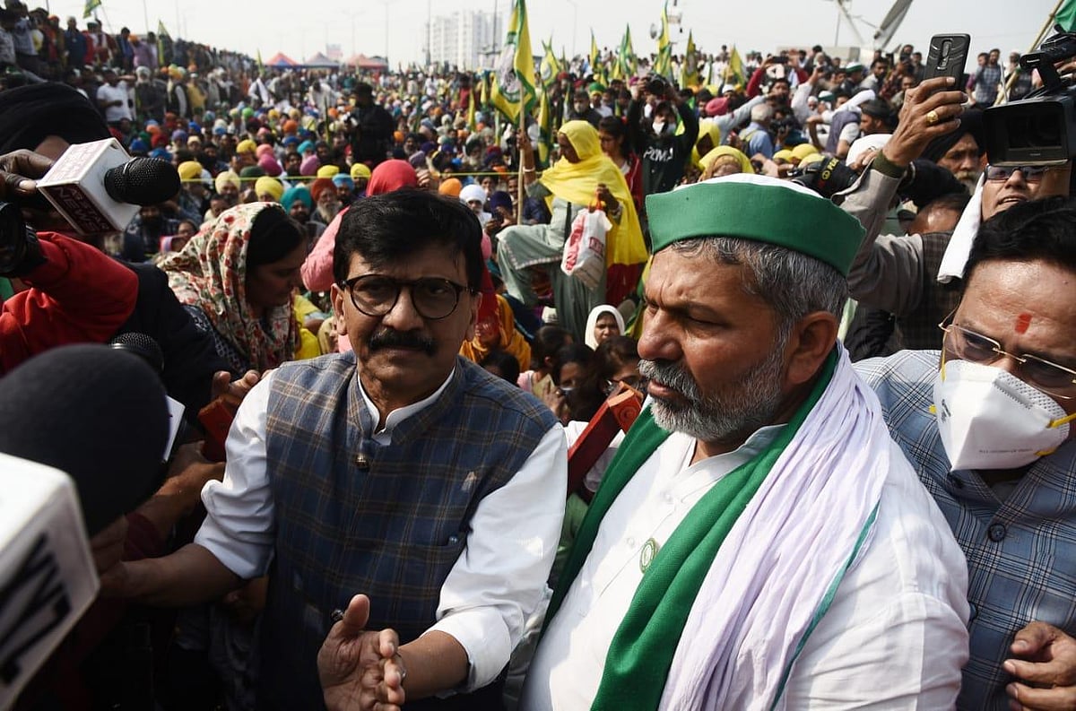 Sanjay Raut meets farmer leader Rakesh Tikait at Ghazipur protest site