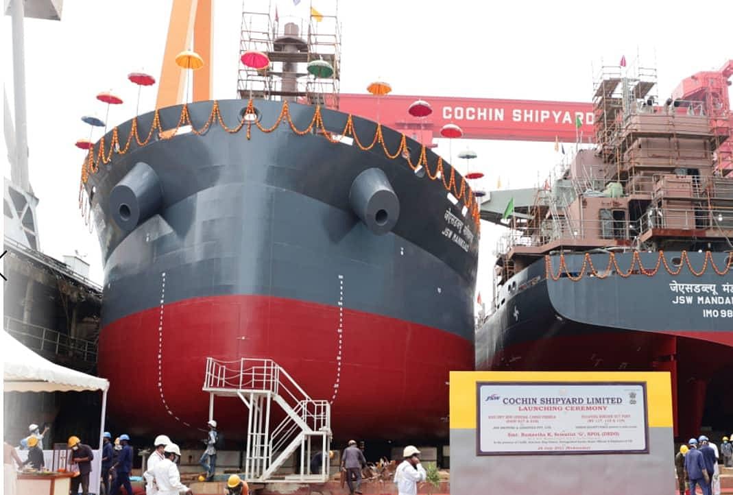 Cochin Shipyard launches 3 floating outpost vessels for BSF, 2 cargo ships