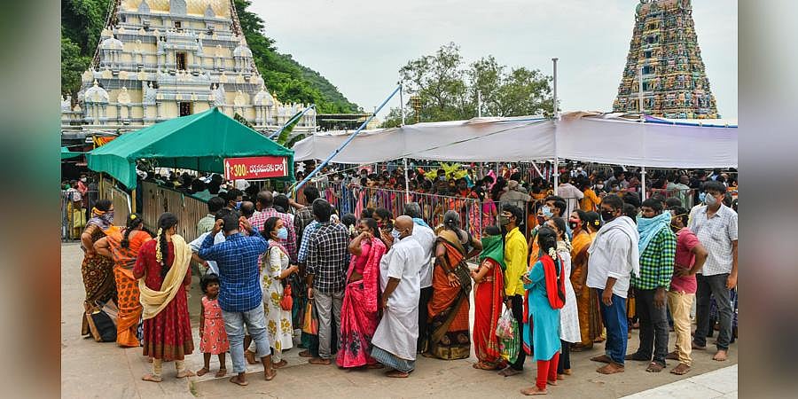 Several devotees offer prayers at Indrakeeladri