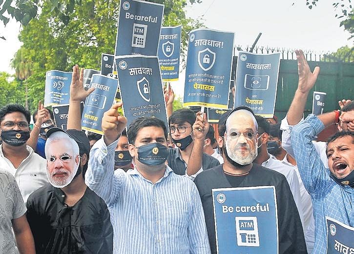 NSUI protests over Pegasus row, calls it an attack on democracy