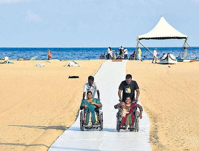 Disabled to get permanent ramp to hit sea at Chennai's Marina Beach