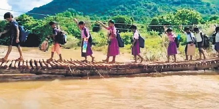 Andhra Pradesh: Fed up with govt apathy, tribals build bamboo bridge