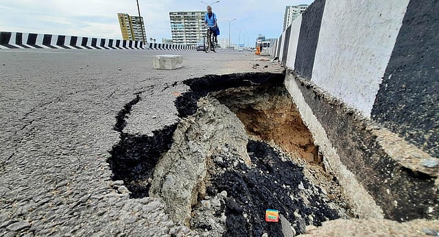 Pallavaram Radial Road caves in at two places