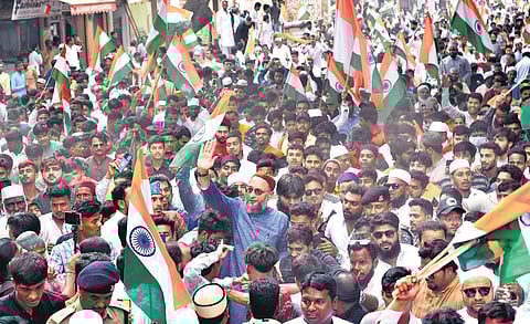 Owaisi leads massive Tiranga bike rally in Hyderabad