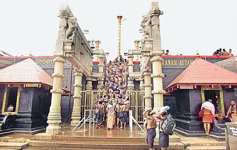 Stone pillars in front of holy steps at Sabarimala evoke mixed response