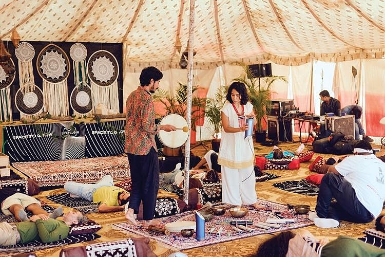 What is sound bathing that helps body to relax and reduces fatigue, stress