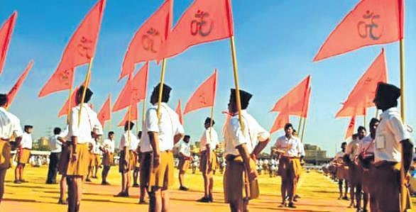 RSS parade with saffron flags & sticks on JNU campus, Left seeks action