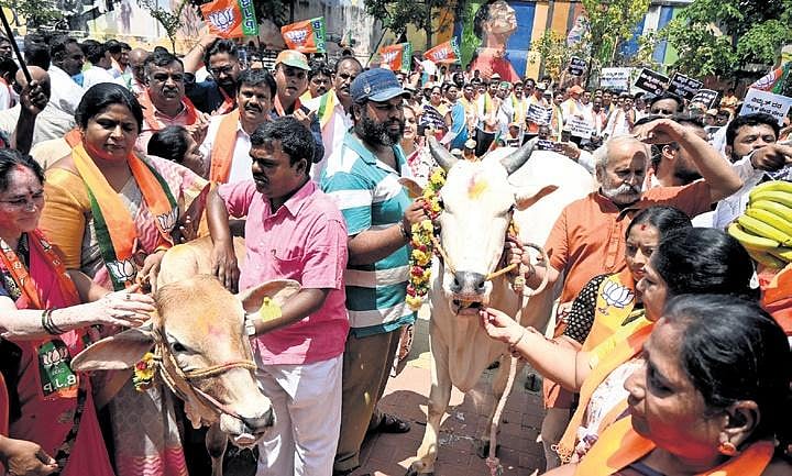 9 BJP leaders booked for protesting with cows in Bengaluru