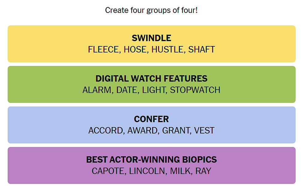 NYT Connections October 25: Swindle, Watches & Biopics Explained