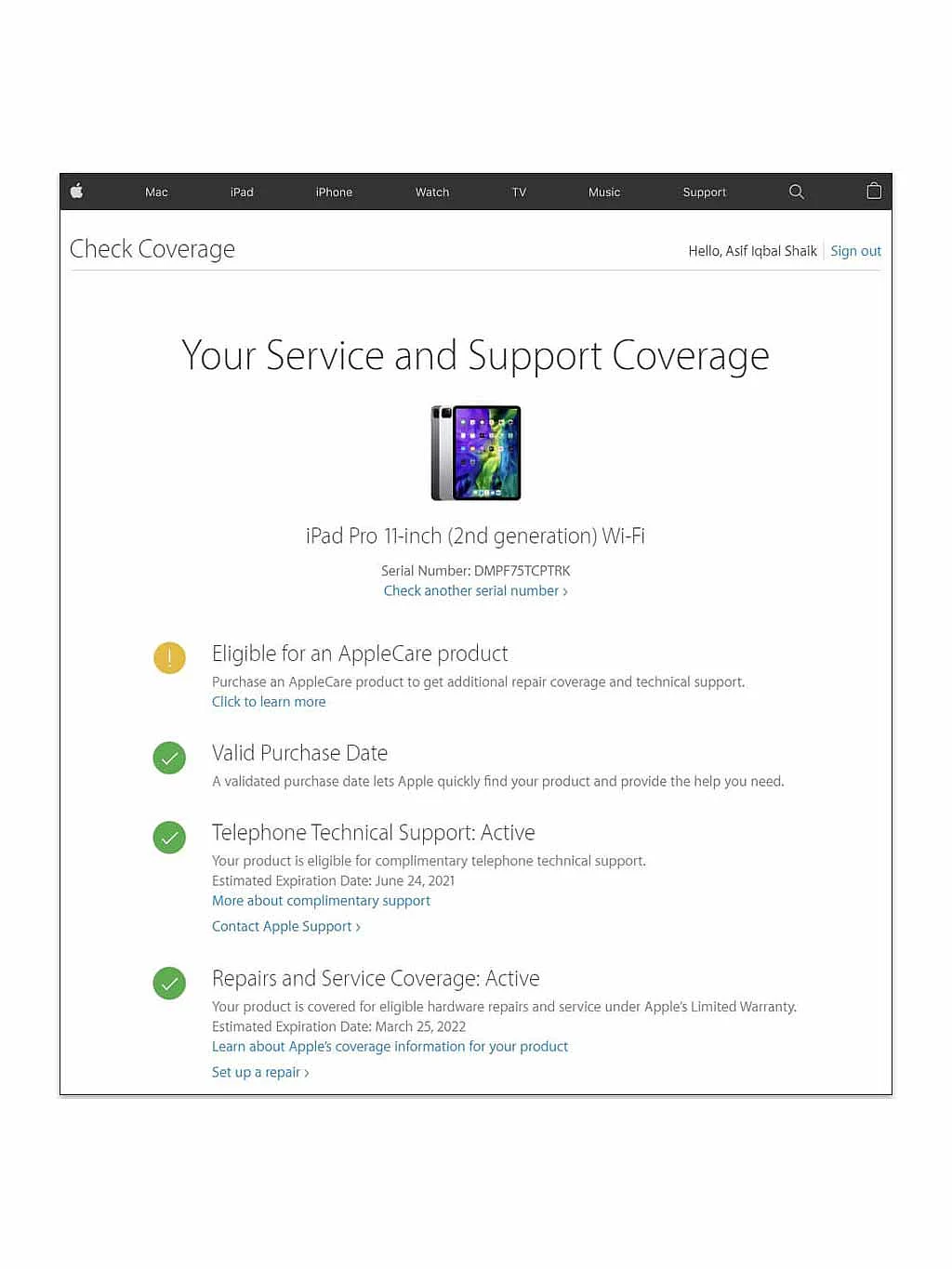 Check apple care store