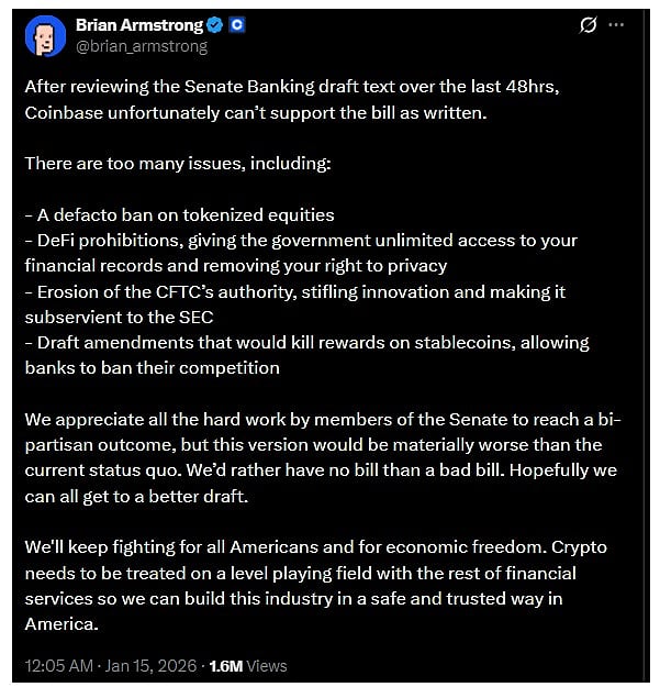 Crypto Market Update: Coinbase Opposes Senate Crypto Bill as Lawmakers ...