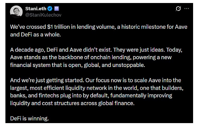 Crypto News Today: Aave Hits US$1 Trillion as DeFi Lending Reaches New ...
