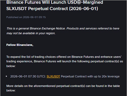 Crypto News Today: Binance Futures Lists SLXUSDT as BNB Breakout Gains ...