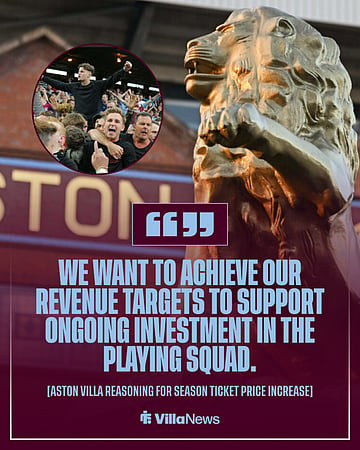 Aston Villa pay price for success as season ticket price increase announced