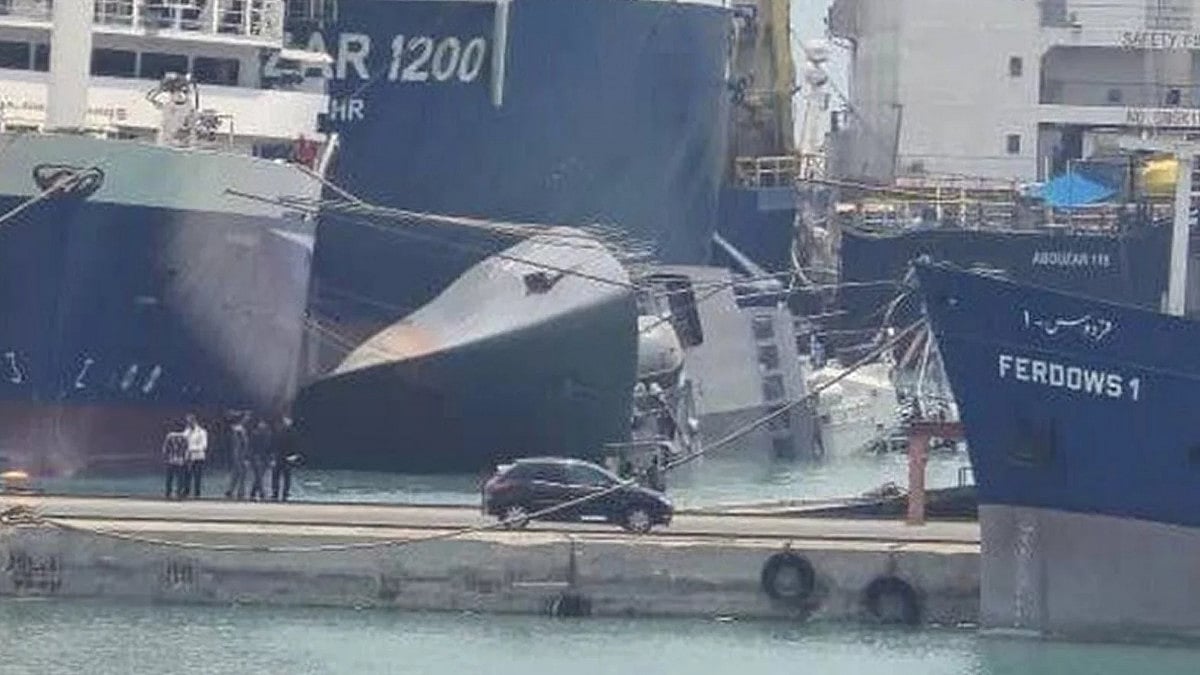 Iranian Frigate IRIS Sahand Sinks at Moorings After Capsizing at Port ...