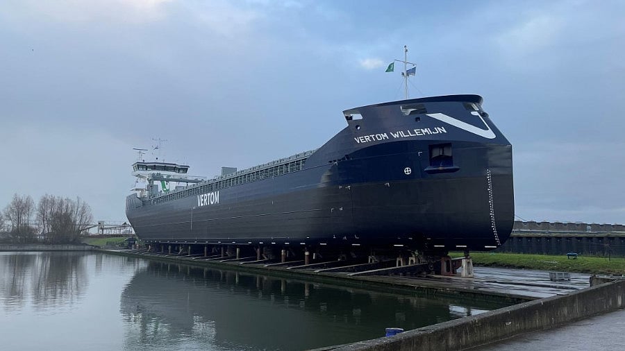 Vertom's newest hybrid cargo ship floated out