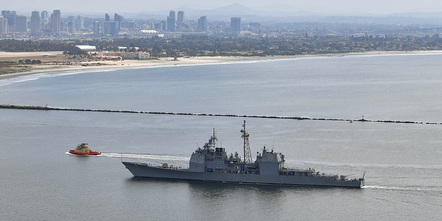 US Navy cruiser Cape St. George arrives at new homeport following ...