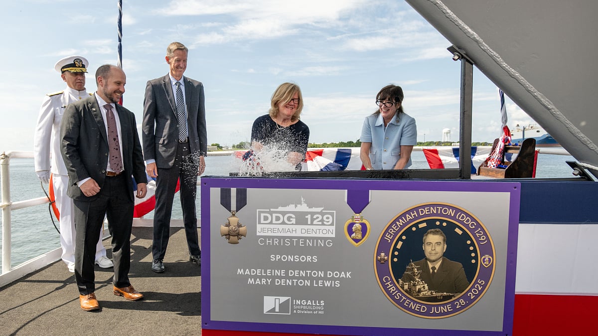 US Navy christens guided-missile destroyer Jeremiah Denton