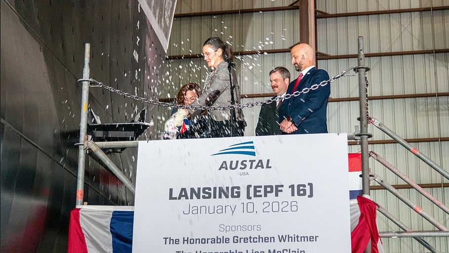 US Navy christens expeditionary fast transport Lansing