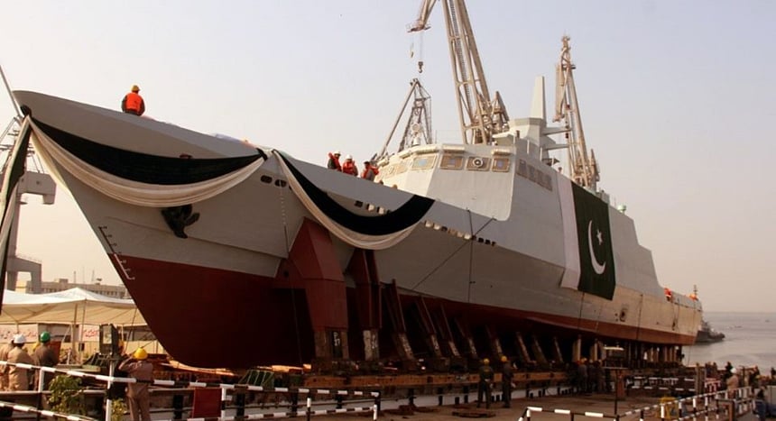Pakistan’s first indigenously built warship hits the water