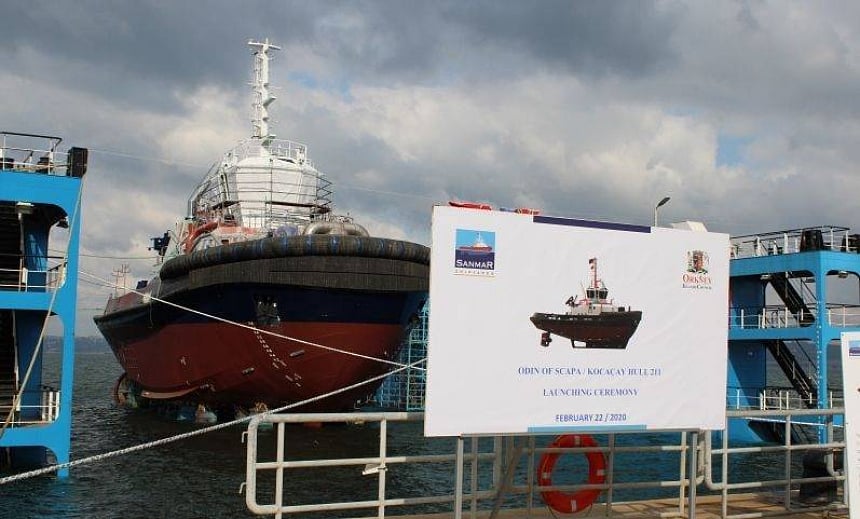 Sanmar launches first of two tugs for Orkney Islands