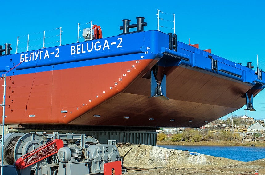 Astrakhan Shipyard launches new cargo barge for Beluga Projects Logistic