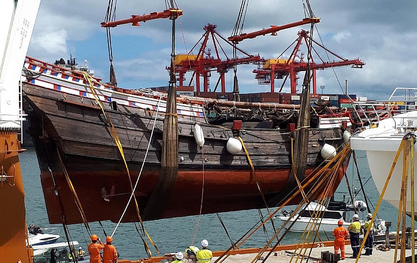 Replica of Dutch sailship Duyfken departs for new homeport in Sydney