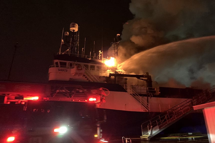 Fire breaks out on fish factory vessel in Port of Tacoma