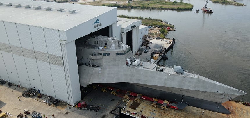 Future US Navy littoral combat ship Augusta hits the water