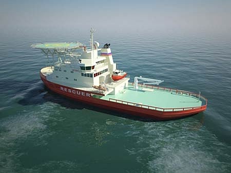 Hull assembly of Finnish rescue vessel underway