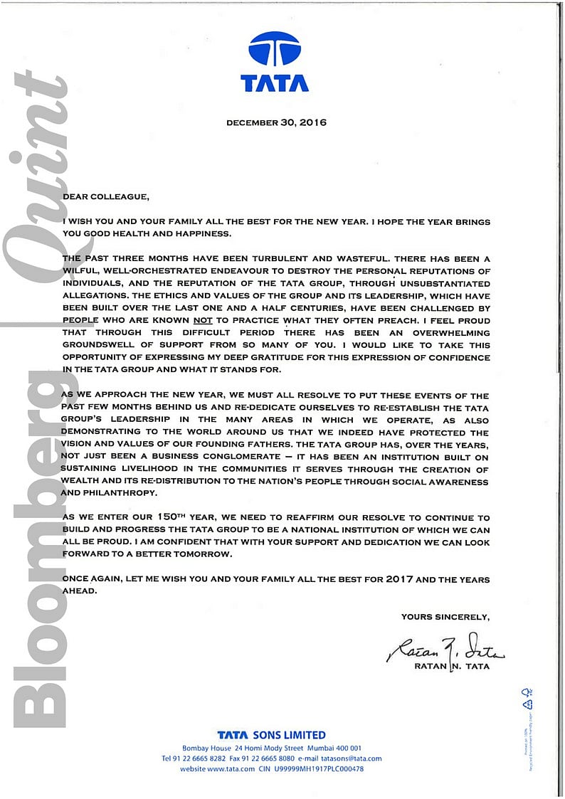 Ratan Tata Hits Out At Cyrus Mistry In His New Year Letter To Employees