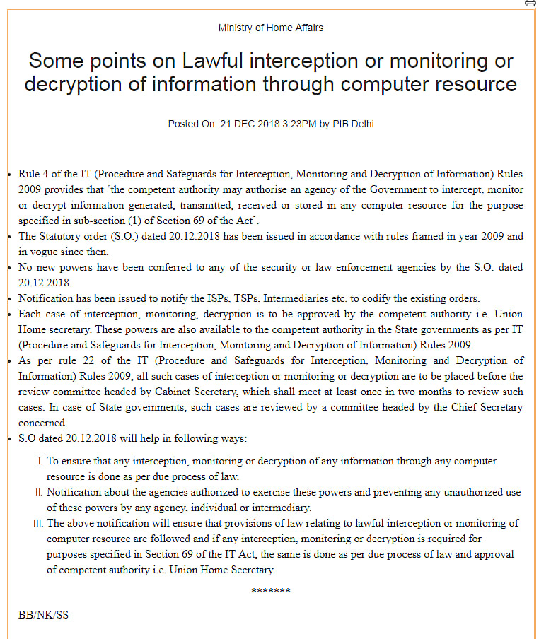 Government Allows 10 Central Agencies To Monitor, Decrypt Any Computer Data