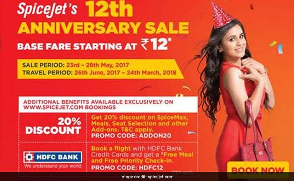 SpiceJet 12th Anniversary Sale‎ : Base Fares Starting at 12rs