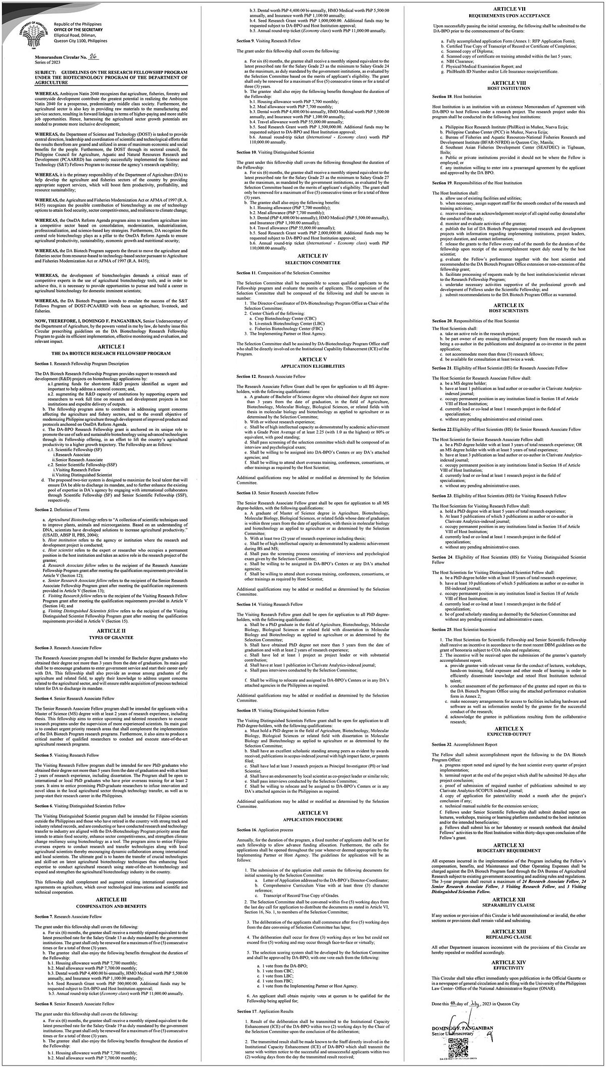 DAR — Memorandum Circular No. 26