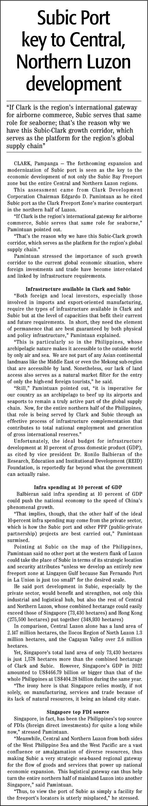 Subic Port key to Central, Northern Luzon development