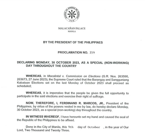30 October declared non-working holiday