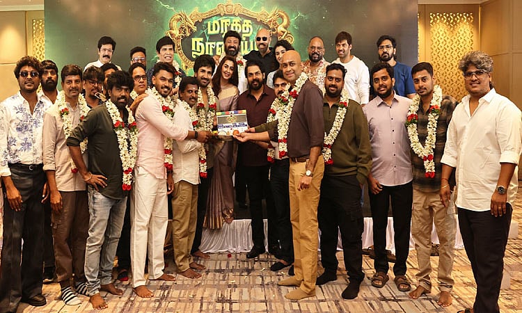 The crew of “Marakatha Nanayam 2” released a pooja video from the shoot ...