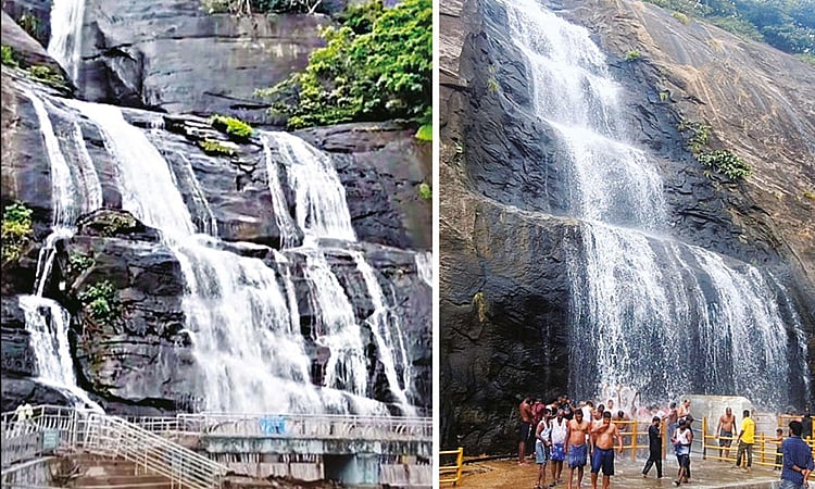 மெயின் அருவி பகுதியில் கட்டுமான பணி நிறுத்தம், Construction work halted ...