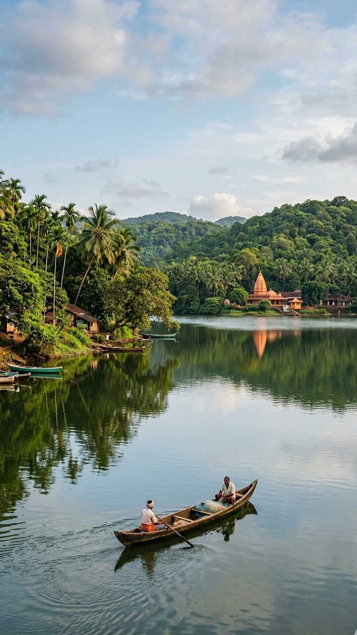 Konkan: स्वर्गाचा भास! सिंधुदुर्गातील 'धामापूर तलावा'चा मनमोहक परिसर ...