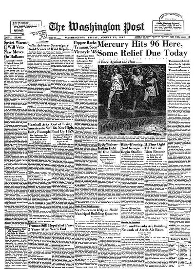 15th August 1947: The newspaper headlines