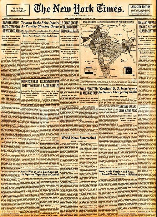 15th August 1947: The newspaper headlines