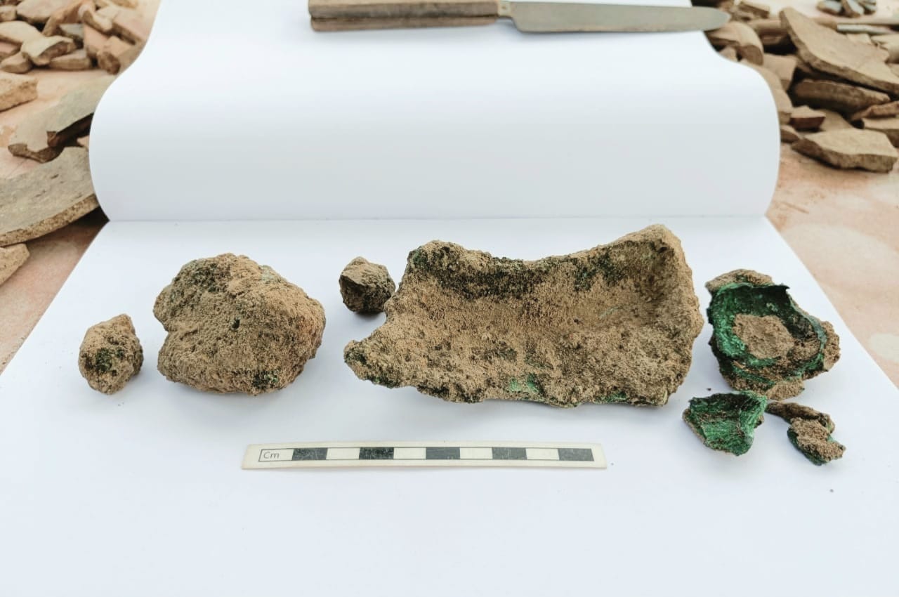 Potsherds adorned with fish motifs, copper objects excavated from Tamil ...