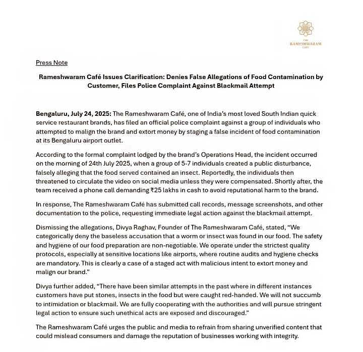 Rameshwaram Cafe Dispute: Worm in Food Video Sparks Viral Storm ...